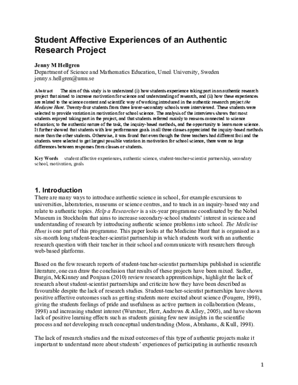 (PDF) Student Affective Experiences of an Authentic Research Project