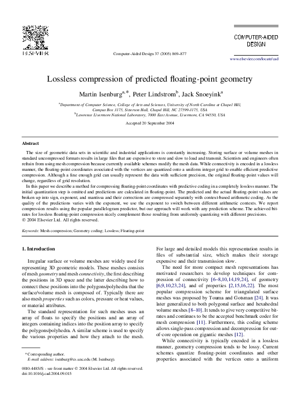 Pdf Lossless Compression Of Predicted Floating Point Geometry