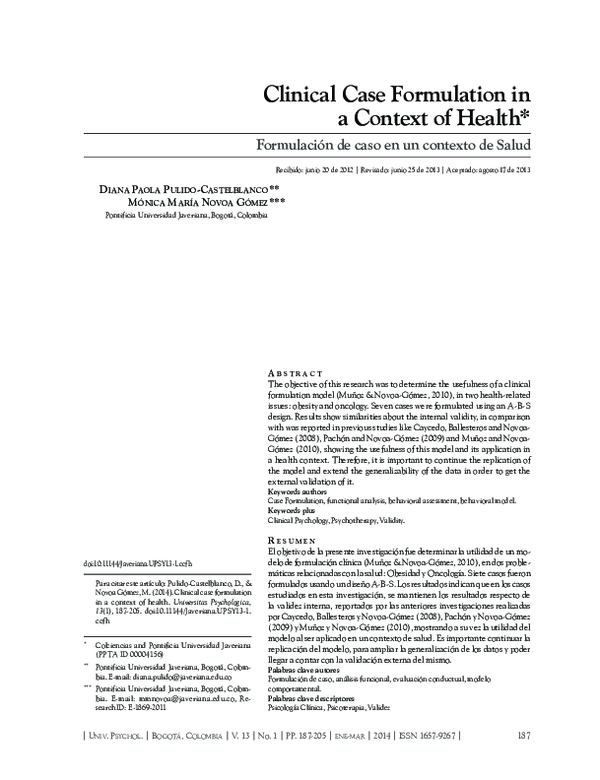 (PDF) Clinical Case Formulation in a Context of Health