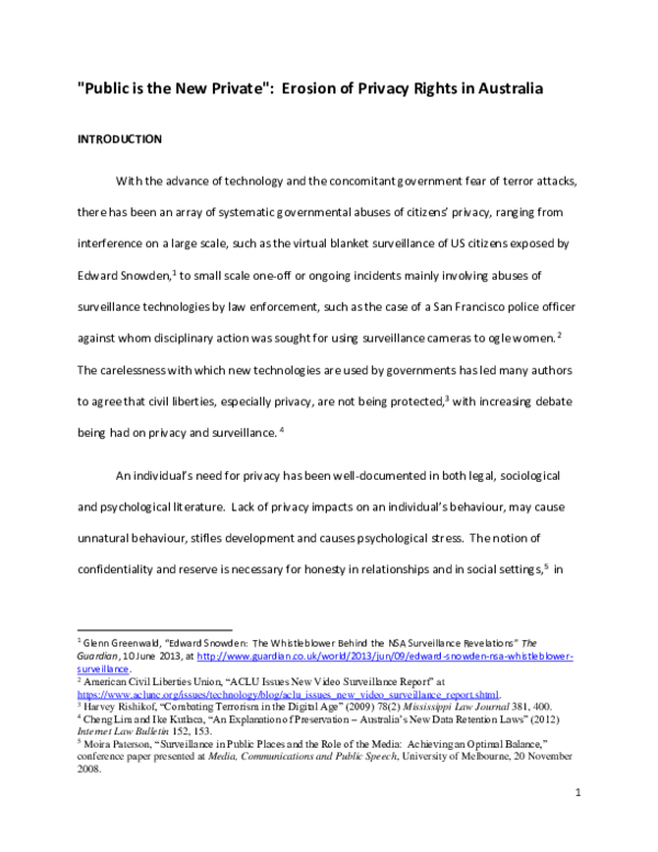 "Public is the New Private": Erosion of Privacy Rights in Australia