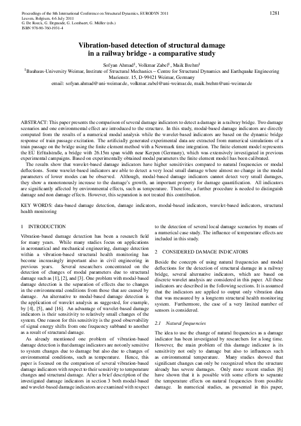 (PDF) Vibration-based detection of structural damage in a railway ...