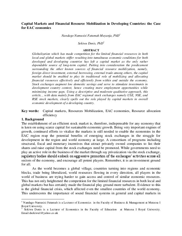 (DOC) Capital Markets and Financial Resource Mobilization in Developing ...