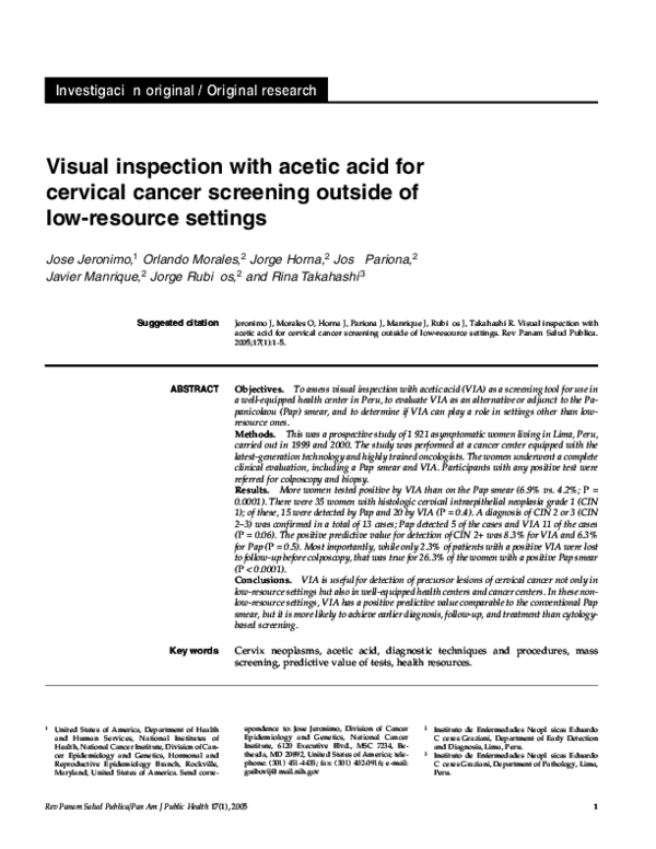 (PDF) Visual inspection with acetic acid for cervical cancer screening ...
