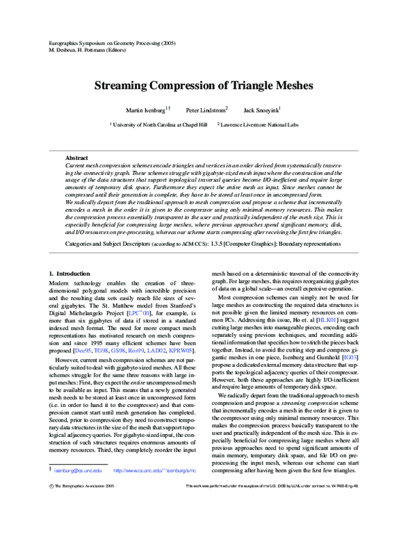 (PDF) Streaming Compression of Triangle Meshes