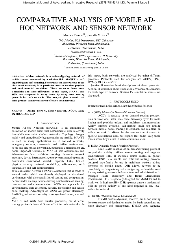Pdf Comparitive Analysis Of Mobile Ad Hoc Networks And Wireless Sensor Networks