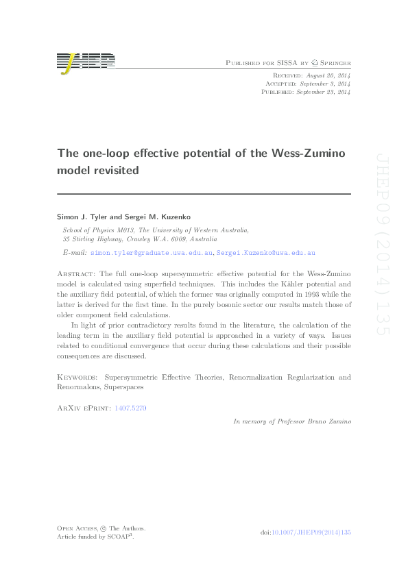 (PDF) The one-loop effective potential of the Wess-Zumino model revisited