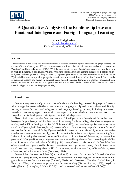 (PDF) A Quantitative Analysis of the Relationship between Emotional ...