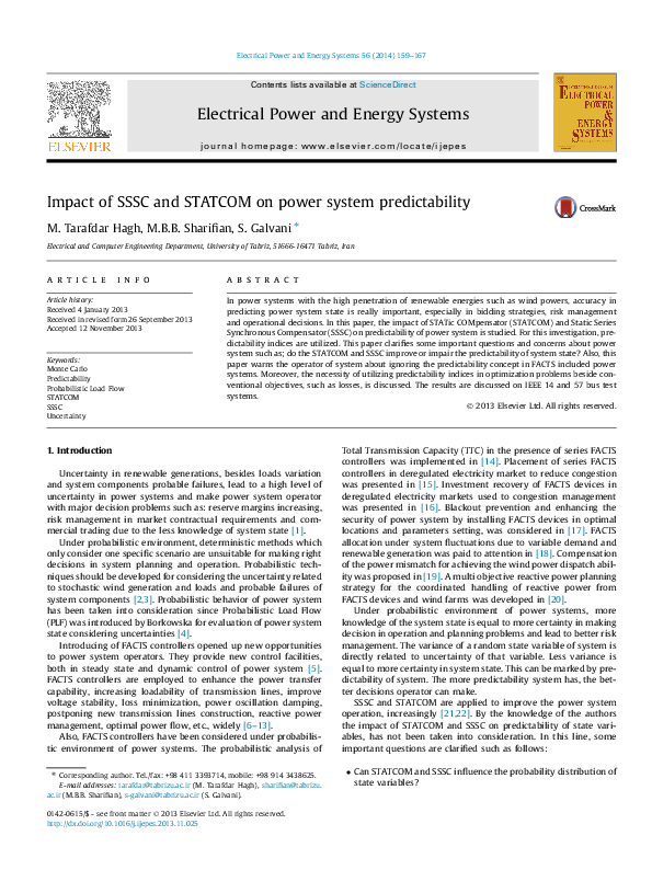 Pdf Impact Of Sssc And Statcom On Power System Predictability