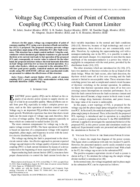Pdf Voltage Sag Compensation Of Point Of Common Coupling Pcc Using