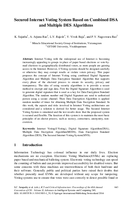 (PDF) Secured Internet Voting System Based on Combined DSA and Multiple DES Algorithms