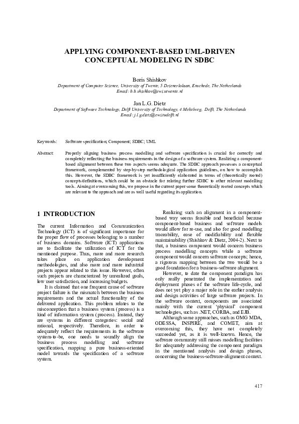 (PDF) Applying Component-Based UML-Driven Conceptual Modeling in SDBC