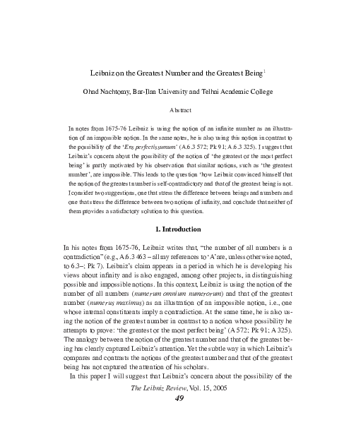 (PDF) Leibniz on the Greatest Number and the Greatest Being