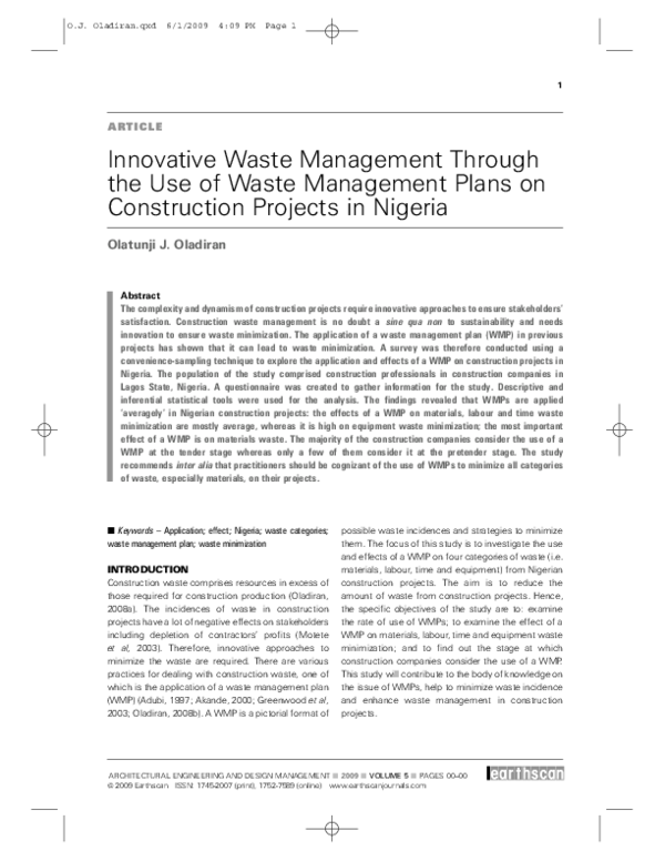 (PDF) Innovative Waste Management Through the Use of Waste Management ...