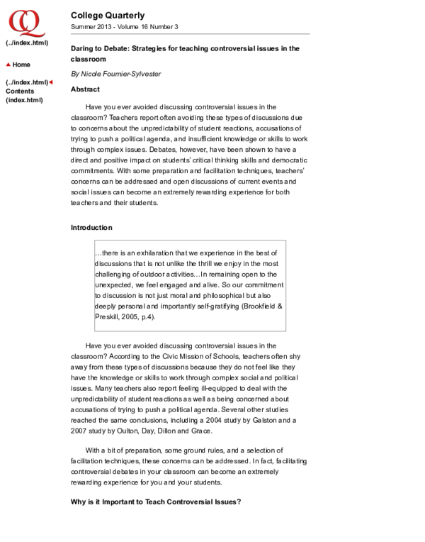 (PDF) Daring to debate: Strategies for teaching controversial issues in ...