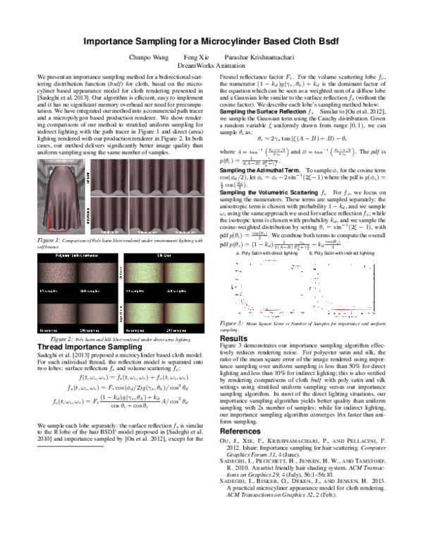 (PDF) Importance Sampling for a Microcylinder Based Cloth Bsdf
