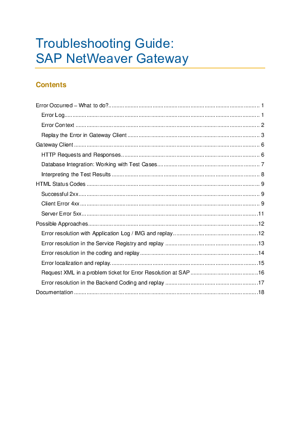 (PDF) Troubleshooting Guide: SAP NetWeaver Gateway Contents