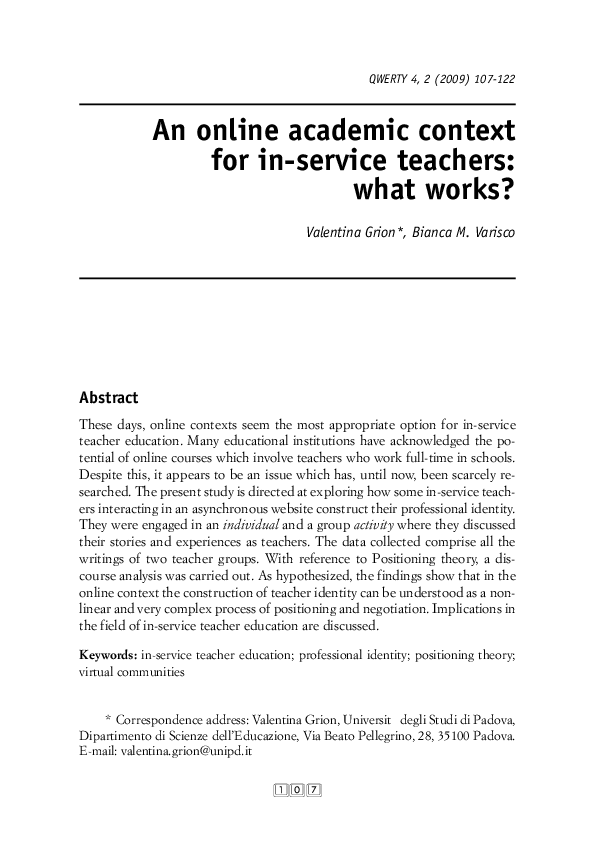 (PDF) An online academic context for in-service teachers: what works?