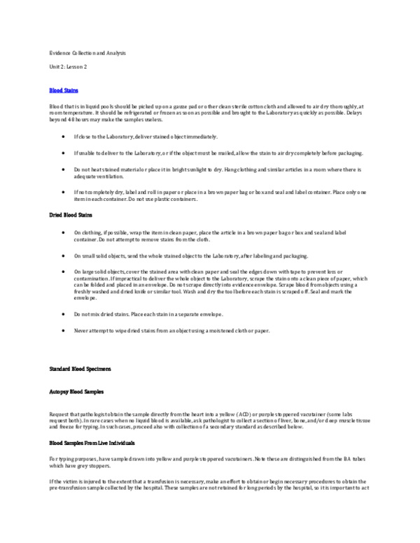 (DOC) Evidence Collection and Analysis Unit 2: Lesson 2