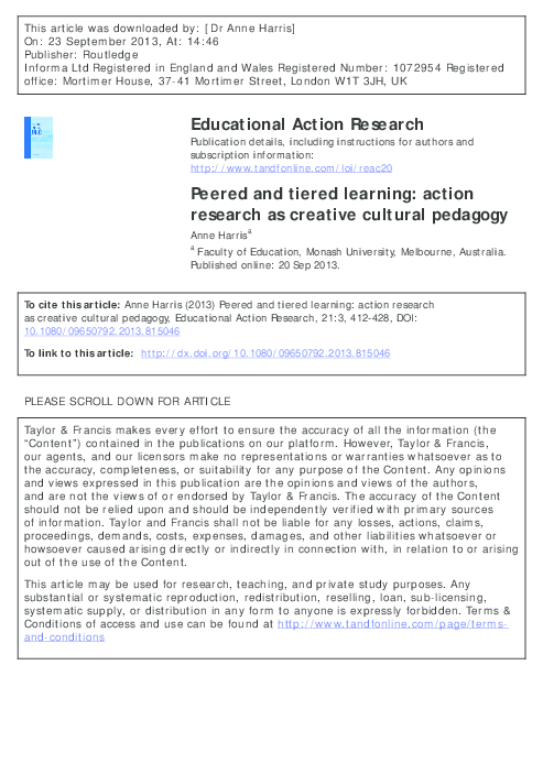 (PDF) Peered and tiered learning: Action research as creative cultural ...