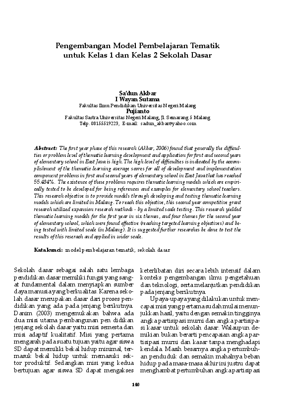 (PDF) Jurnal pengembangan model tematik