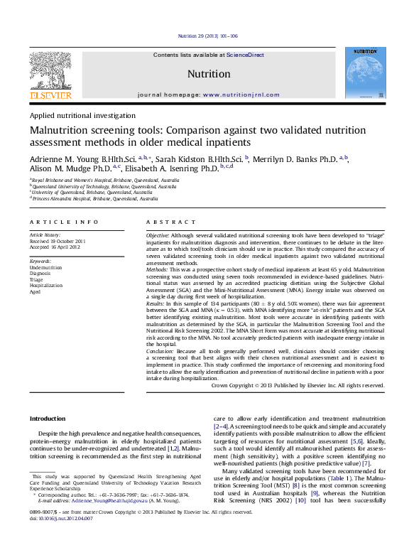 (PDF) Applied nutritional investigation Malnutrition screening tools ...