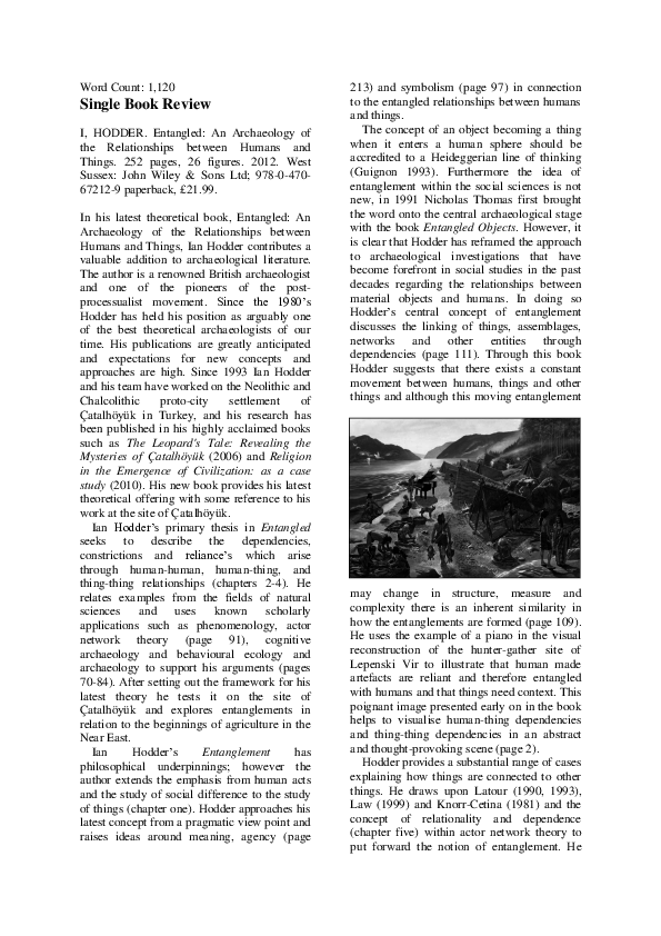 (PDF) Book Review - I, HODDER. Entangled: An Archaeology of the ...