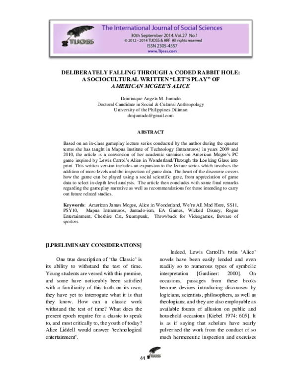 DELIBERATELY FALLING THROUGH A CODED RABBIT HOLE: A Sociocultural "Let ...