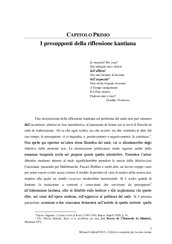 (PDF) "Il problema del male in Immanuel Kant" - Capitolo primo: i presupposti della riflessione ...
