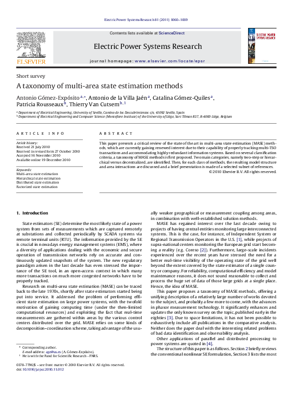 Pdf A Taxonomy Of Multi Area State Estimation Methods