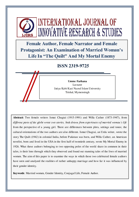 (PDF) Female author, female narrator and female protagonist: An ...