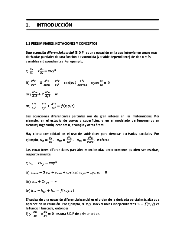 (PDF) 1. INTRODUCCIÓN A LA ECUACIONES DIFERENCIALES PARCIALESS