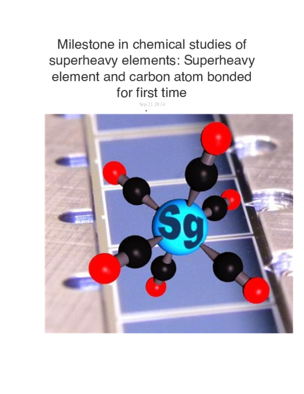 (PDF) Milestone in chemical studies of superheavy elements
