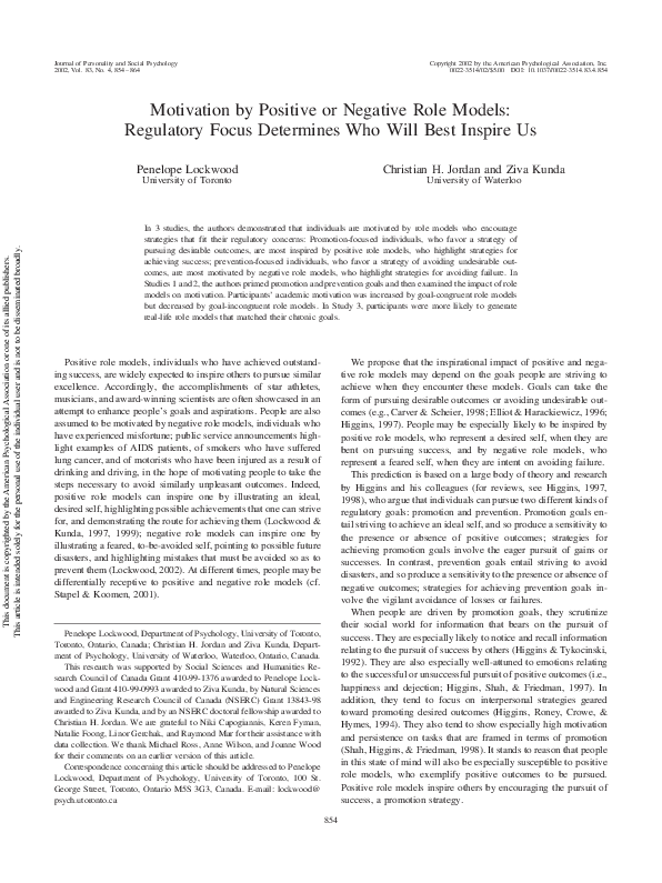 (PDF) Motivation by Positive or Negative Role Models: Regulatory Focus ...
