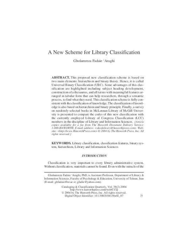 (PDF) a new scheme for library classification