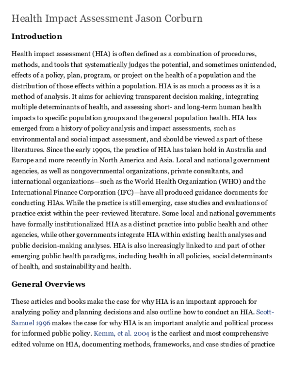 (PDF) Health Impact Assessment