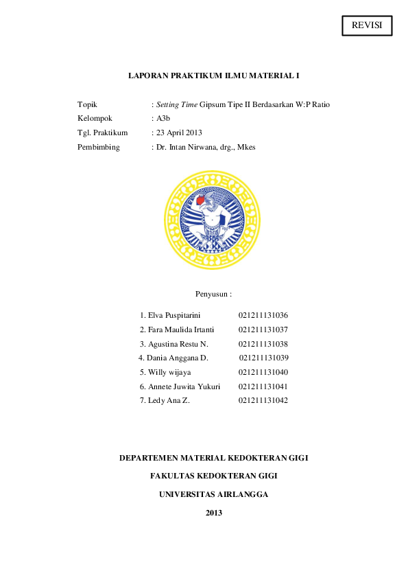 (DOC) 1. Setting Time Gipsum Tipe II Berdasarkan