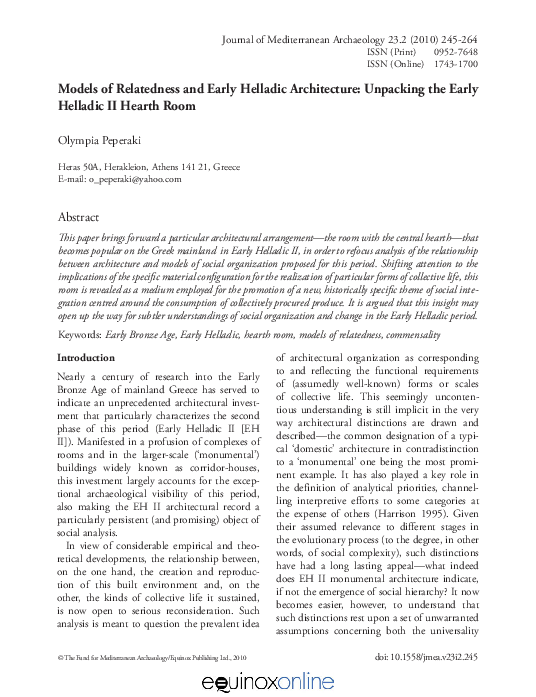 (PDF) Peperaki, O. (2010) Models of Relatedness and Early Helladic Architecture: Unpacking the ...