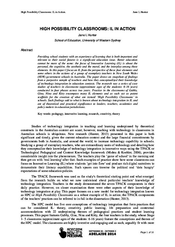 (PDF) 2014 High Possibility Classrooms: Innovative Learning in Action