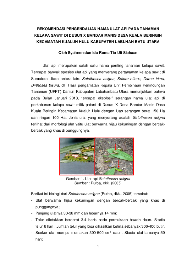 (PDF) REKOMENDASI PENGENDALIAN HAMA ULAT API PADA TANAMAN KELAPA SAWIT ...