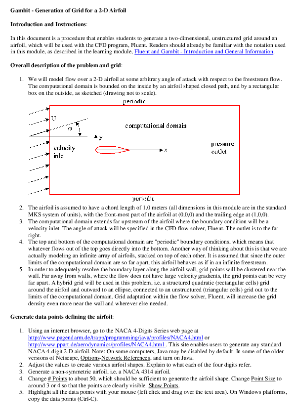 (DOC) Gambit -Generation of Grid for a 2-D Airfoil Introduction and Instructions