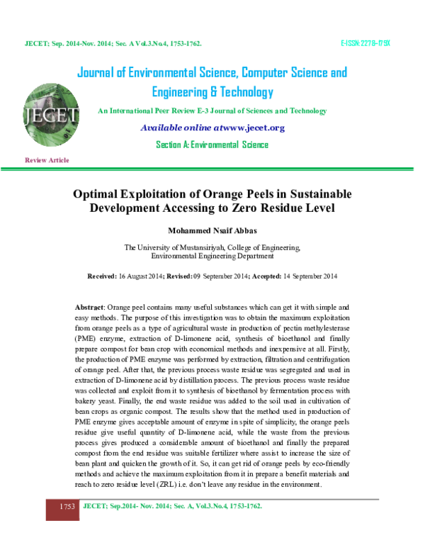 (PDF) Optimal Exploitation of Orange Peels in Sustainable Development ...