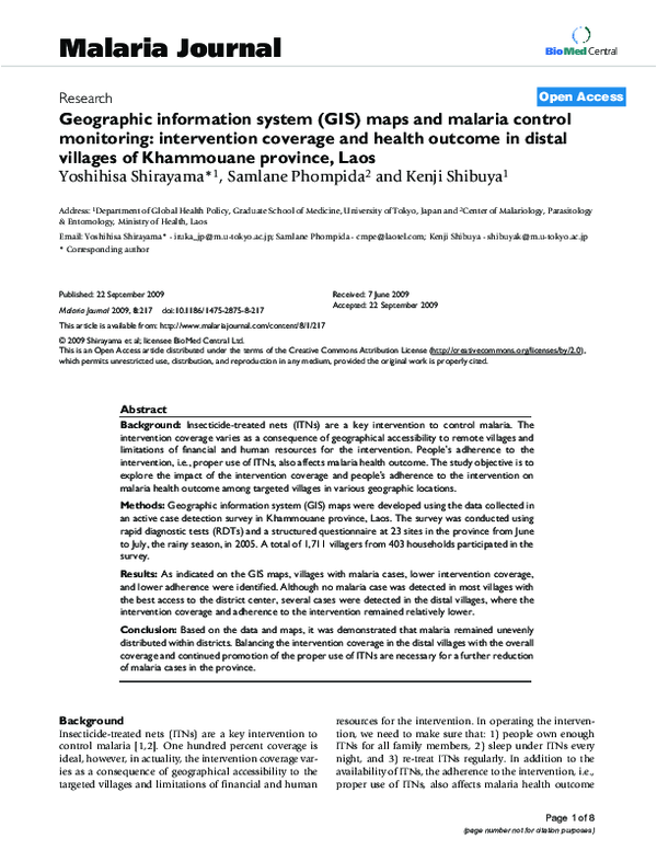 Pdf Geographic Information System Gis Maps And Malaria Control Monitoring Intervention