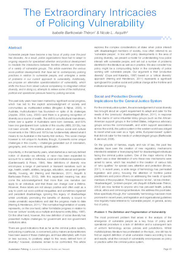 (PDF) The Extraordinary Intracacies of Policing Vulnerability