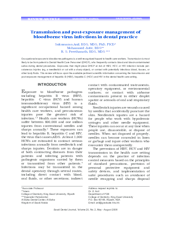 (PDF) Transmission and post-exposure management of
