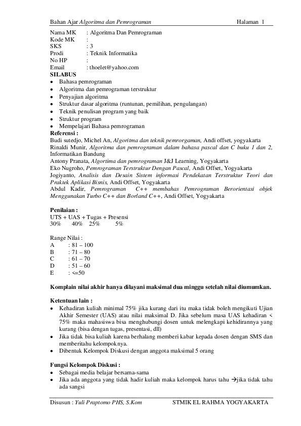 (PDF) Bahan Ajar Algoritma dan Pemrograman