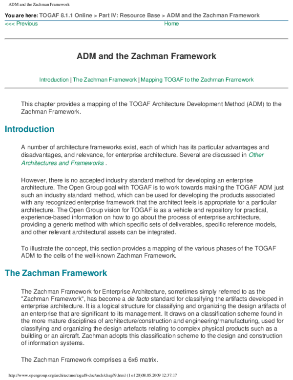 (PDF) ADM and the Zachman Framework