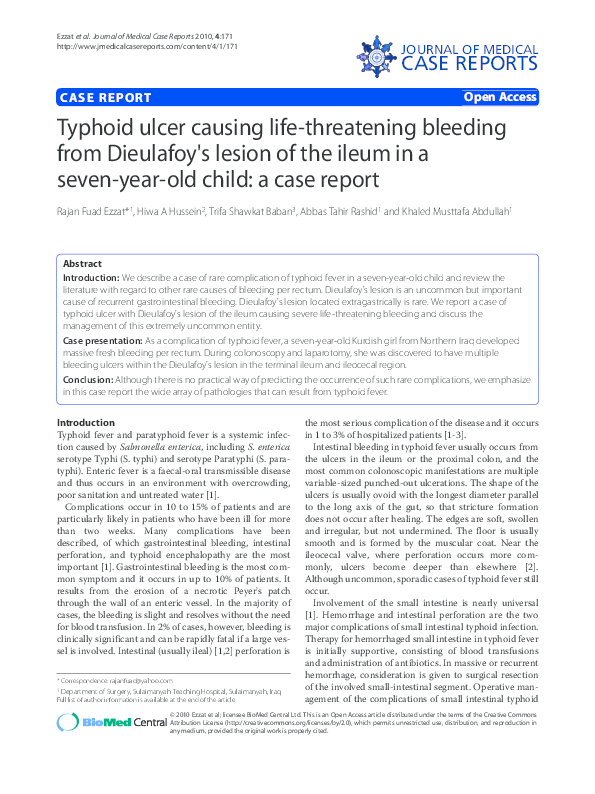 (PDF) Typhoid ulcer causing life-threatening bleeding from Dieulafoy's ...