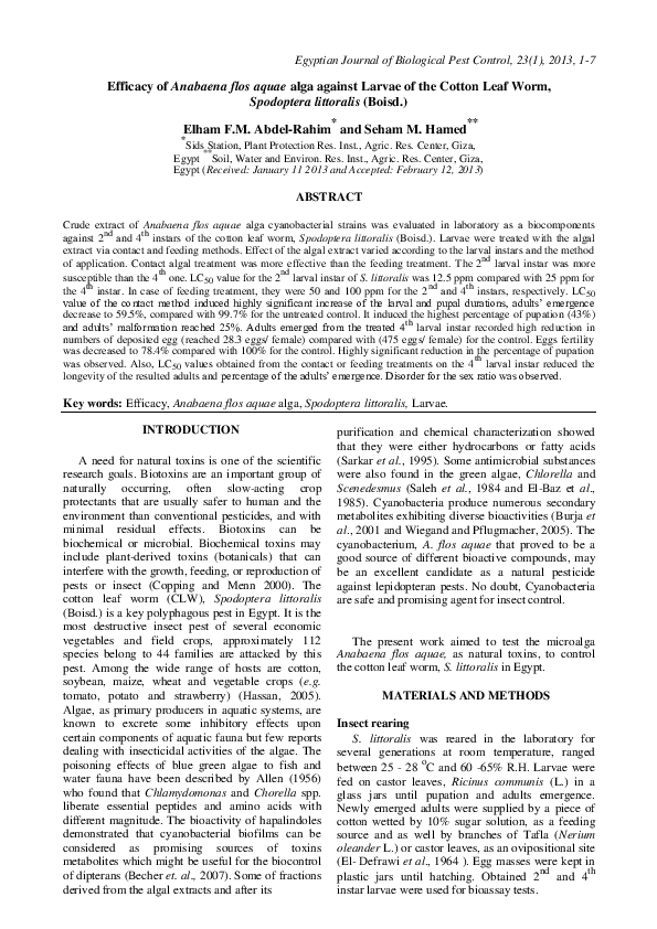 (PDF) Efficacy of Anabaena flos aquae alga against Larvae of the Cotton ...