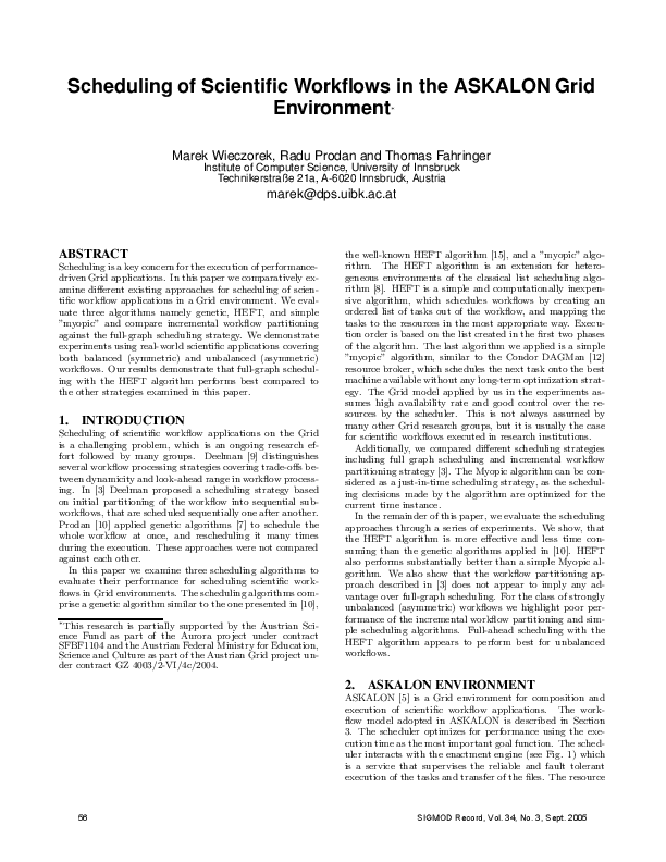 (PDF) Scheduling of Scientific Workflows in the ASKALON Grid Environment | Radu Prodan ...