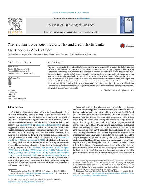 (PDF) The relationship between liquidity risk and credit risk in banks